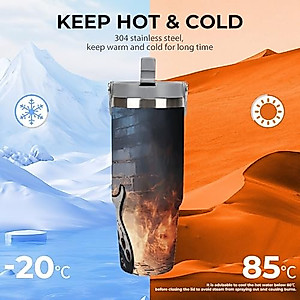 30oz Stainless Steel Insulated Tumbler with Flip Lid & Straw, Leakproof Travel Mug for Car, Electric Guitar Double Wall Vacuum Thermal Coffee Cup with Handle, Spill-Proof Design for Hot/Cold Drinks