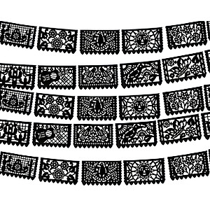 5 Pack Cinco de Mayo Party Decorations, Papel Picado Banner 60 ft Long, Fiesta Black tissue PAPER garland, Mexican Decorations, Weddings, Quinceaneras, Birthdays, Fiesta party supplies, WS250