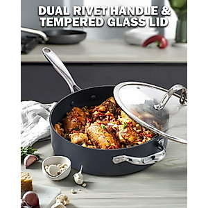 Cooks Standard 4-QT Nonstick Deep Sauté Pan with Lid, 10.5-inch Deep Frying Pan Hard Anodized Ceramic Nonstick Induction Cookware, Oven Safe Large Skillet Jumbo Cooker Sartén, Helper Handle, Black