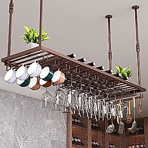 European Style Goblet Wine Rack, Hanging Wine Holder, Creative Bar Counter Wine Glass Wine Storage Shelf, Upside Down Hotel Iron Art High-end Wine Cabinet, Height-Adjustable Wine H