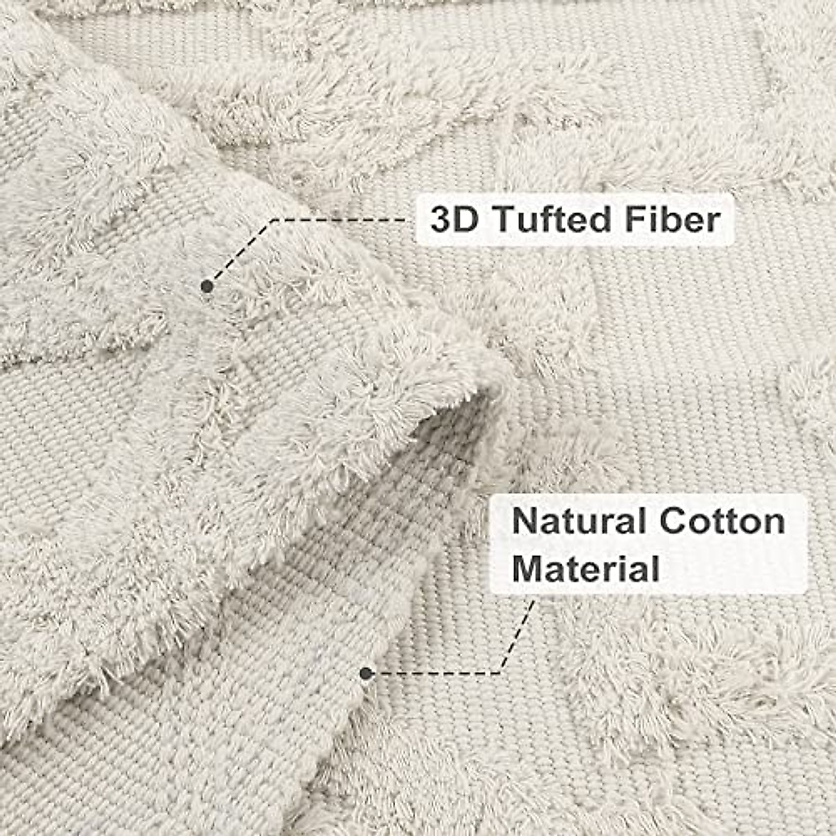 Uphome Boho Runner Rug 2' x 4.3' Tufted Cotton Accent Throw Rugs with Tassel Woven Machine Washable Tribal Floor Mat for Laundry Doorway Hallway Porch Bedroom Kitchen,Beige