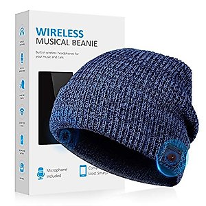 Bluetooth Beanie Hat Headphones Headset, Wireless Connection Siri Voice Control Built-in HD Stereo Speakers & Microphone, Knit Cap for Running, Outdoor Sports, Women Men (Blue)