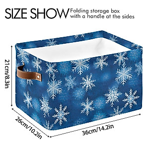 Blue Snowflakes Basket Collapsible Storage Basket with Handles Laundry Basket Gift Basket for Shelf Closet Bedroom Home Office 1 Pack