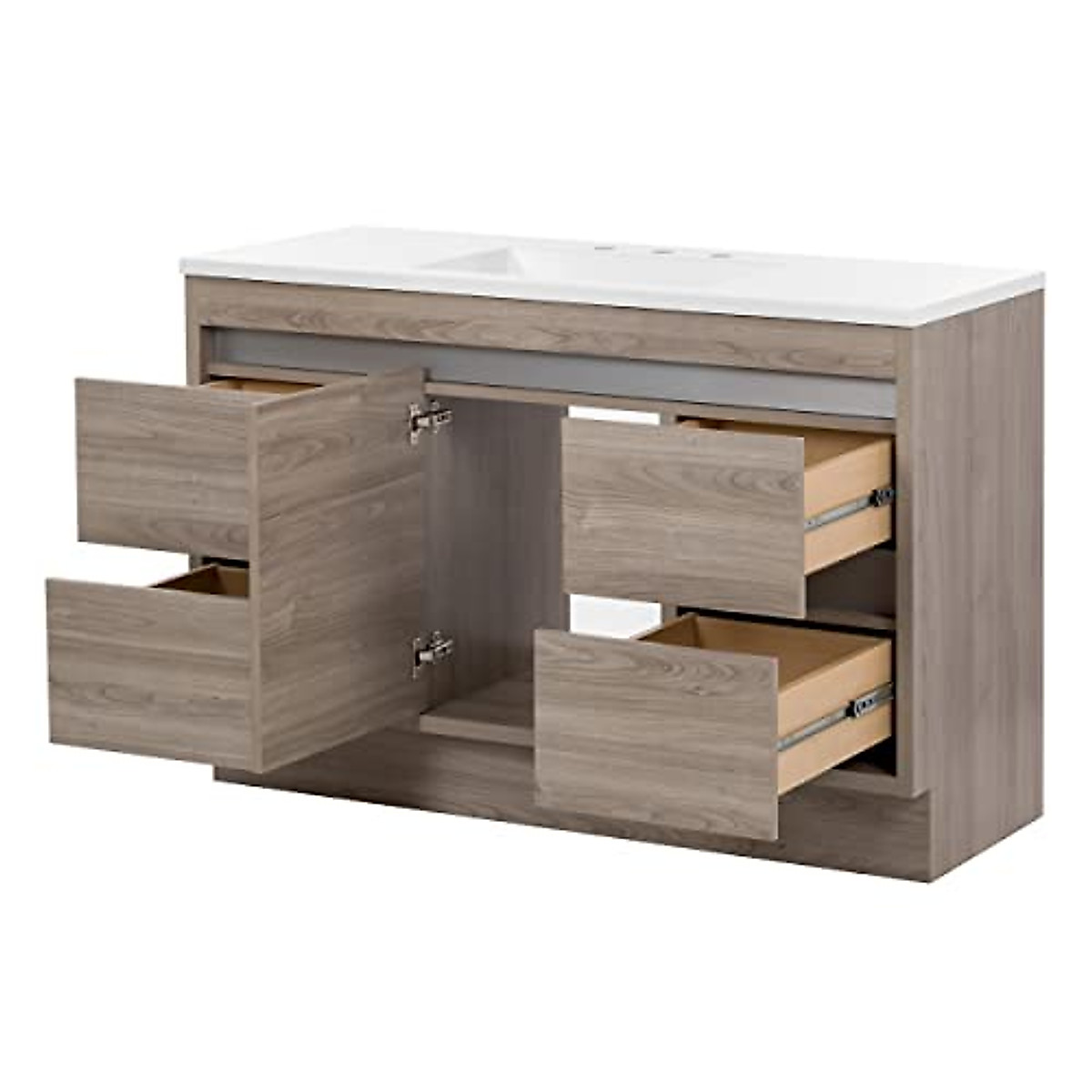 Spring Mill Cabinets D48V40264 Tarni Single Bathroom Vanity with 4 Drawers, Cabinet, and White Sink Top, Forest Elm