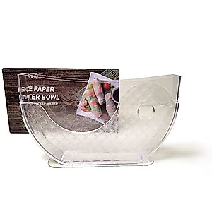 BANU Rice Paper Water Bowl with Side Pocker Holder for Rice Paper Wrappers for Spring Rolls, Summer Rolls. Spring Roll Maker, Banh trang holder (1)