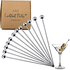 Cocktail Picks Stainless Steel Toothpicks - (12 Pack / 4 Inch) Martini Picks Reusable Fancy Metal Drink Skewers Garnish Sticks for Martini Olives Appetizers Bloody Mary Brandied