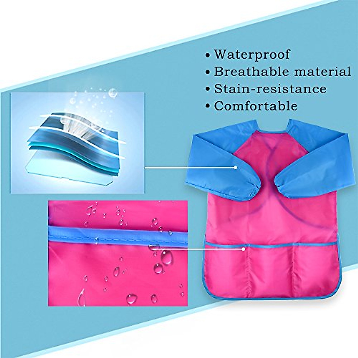 KUUQA Waterproof Art Smock, Kids Art Aprons Children's Art Smock Long Sleeve with 3 Roomy Pockets (Paints and Brushes not included)