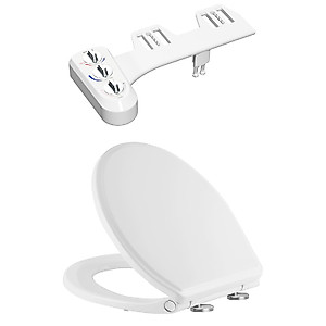 Hibbent Premium Round Toilet Seat with Cover(Oval) Quiet Close with Bidet Attachment for Toilet