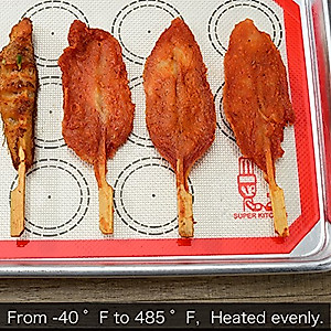 Non Stick Silicone Baking Mat Quarter Sheet Macaron - 8.2"x11.6",Set of 2 Toaster Oven Liners For Pizza/Cookie and Bread Making, Red,By Folksy Super Kitchen (Red)