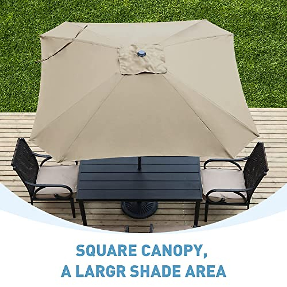 Aoodor Patio Umbrella 8 x 8 ft Market Square Umbrella Water Resistant UV Protection No Base - Brown