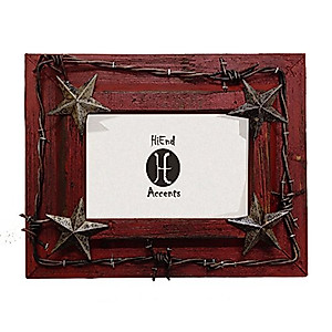 HiEnd Accents Western Distressed Wood Frame with Barbwire and Stars, 8 by 10-Inch, Red