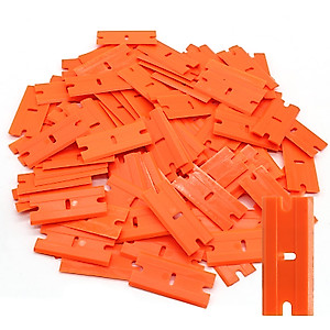 Suiwotin 100pcs Plastic Razor Blades, Double Edged Plastic Scraper Blades Replacement for Plastic Razor Scraper Tool for Decals, Adhesive Labels, Stickers Removing Cleaning