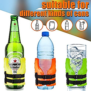 3 Pcs Puffer Jacket Cup Holder Life Vest Can Cooler Life Preserver Wine Bottle Cover Insulated Beverage Cooler Jacket Cover Cooler for Valentine Gift (Orange, Yellow and Fluorescent Green)