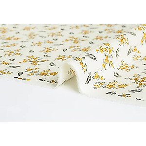 COTTONVILL Linen Blend Print Fabric (3yard, 02 - Gold Mimosa Ivory)