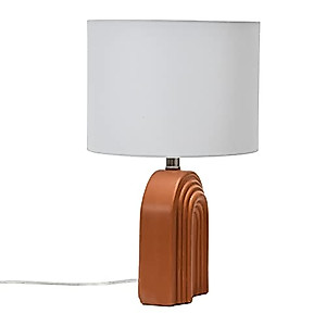 Creative Co-Op Main + Mesa Carved Arch Stoneware Table Lamp with Linen Drum Shade, Terracotta