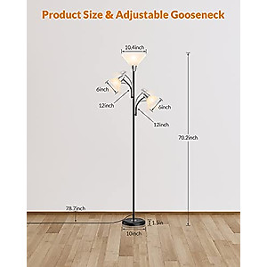 LEPOWER Floor Lamp with Replaceable 3000K Energy-Saving LED Bulbs , 9W LED Standing Lamp with 5W Adjustable Reading Lights, Modern Bright Black Floor Lamp for Living Room, Bedroom, Office