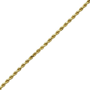 14K Yellow Gold 3mm 26" Solid Diamond Cut Rope Chain Necklace with Lobster Lock