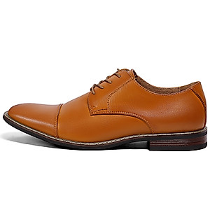 Mofri Men's Oxford Dress Shoes Classic Cap Toe Formal Lace Up Dress Shoes(Brown Pu,7.5)