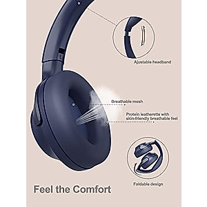 Active Noise Cancelling Headphones, REETEC Wireless Over Ear Bluetooth Headphones with Microphone ANC Headphones Long Playtime Hi-Fi Deep Bass Earphones Headset for TV Airplane Travel - Navy Blue