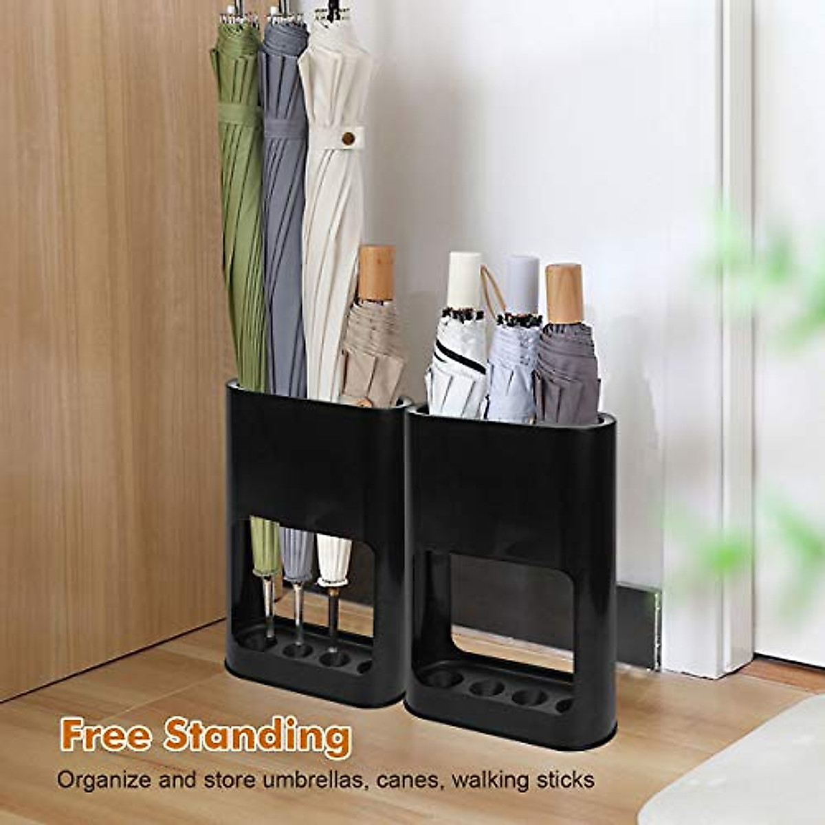 DricRoda Umbrella Rack with Removable Drip Tray, Umbrella Holder Stand for Entryway, Freestanding Organizer for Umbrella Cane Walking Stick, Stored 4 Umbrellas, Ideal for Home Office Decor, Black