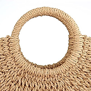 EROUGE Natural Chic Straw Bag Hand Woven Round Handle Handbags Retro Summer Beach Bag Beach Bag (Coyote brown)…