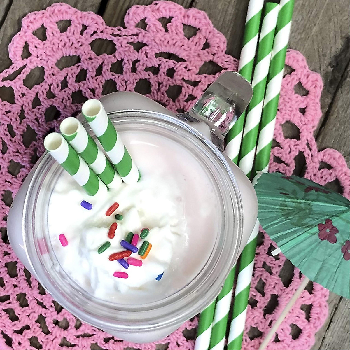 Green Striped Paper Straws - Green White Stripe - Christmas St Patrick's Birthday Supply - 7.75 Inches - 50 Pack