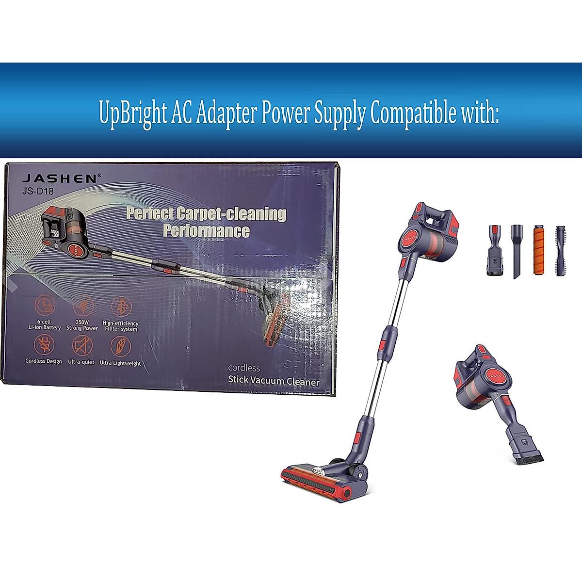 UpBright AC/DC Adapter Compatible with JASHEN D18 JS-D18 JS-AV01C01 6INR19/66 21.6V Lithium-ion Battery BP01-6S1P-01 3-in-1 250W Carpet-Cleaning Cordless Stick Vacuum D18_A JSD18 Power Supply Charger