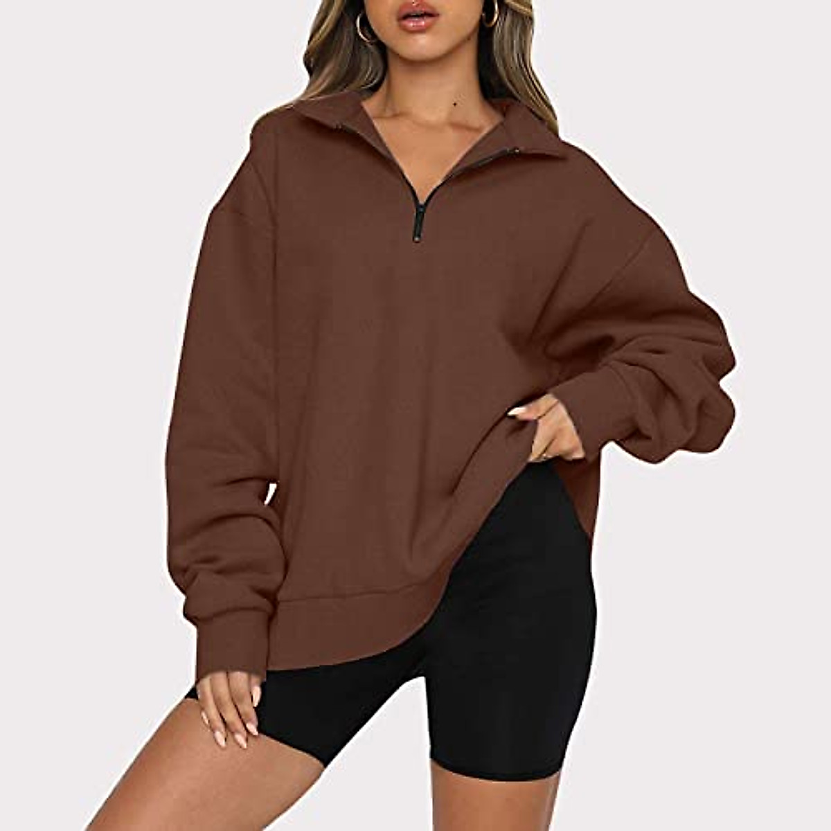 ADJHDFH Solid Sweatshirt Long Cardigans For Women Sudaderas Para Mujer Con Capucha Baseball Sweatshirt cheap aesthetic,Brown-d,Small