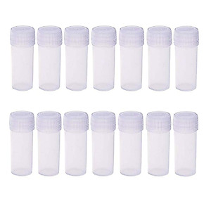 LASSUM 50 Pcs Plastic Sample Bottles Mini Clear Storage Case with Lid, 5ML Small Bottle Vial Storage