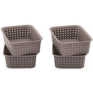 EZOWare Gray Plastic Knit Storage Trays, Desk Drawer Divider Bin for Office School Supplies Organizer - Pack of 4 (7.7x5.3x2.4 Inch)