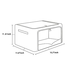 3 Pack Clothes Storage Bins - Foldable Metal Frame Storage Box - Stackable Linen Fabric Organizer Set with Carrying Handles and Clear Window (Beige, 15.7x11.8x11.8inch(36L))