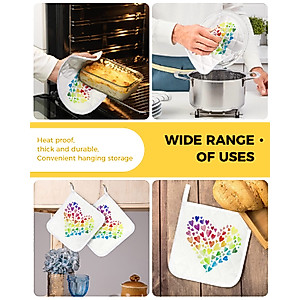 Pot Holders for Kitchen Colorful Rainbow Love Heart Heat Resistant Potholders Summer Romantic Hot Pads Non Slip Kitchen Pot Holders Set of 2 for BBQ Cooking Baking Grilling