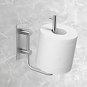 Flexzion Stainless Steel Self Adhesive Toilet Paper Holder Stand - Dispenser Tissue Roll Hanger Towel Storage Wall Mount Rustproof Brushed Finished for Bathroom Kitchen Lavatory Toilet Home (1 Pack)