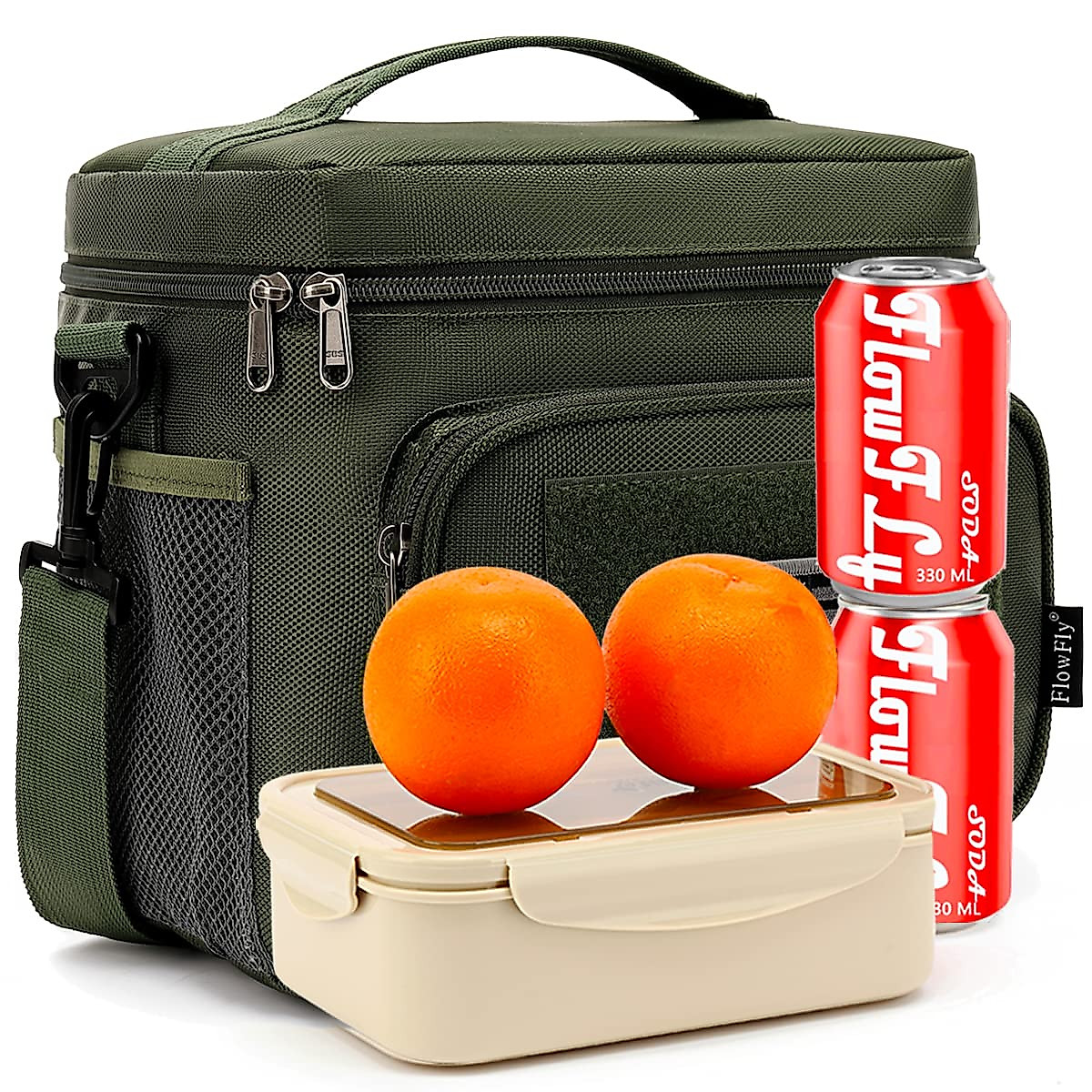 FlowFly Tactical Lunch Bag Large Insulated Lunch Box Cooler Tote for Men, Women with MOLLE/PALS Webbing (Army#Green, Medium)