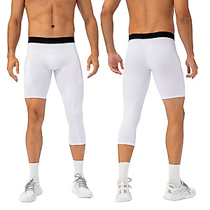 Hotfiary Men's 3/4 One Leg Compression Capri Tights Pants Running Legging Athletic Base Layer Underwear for Basketball(2pcs)
