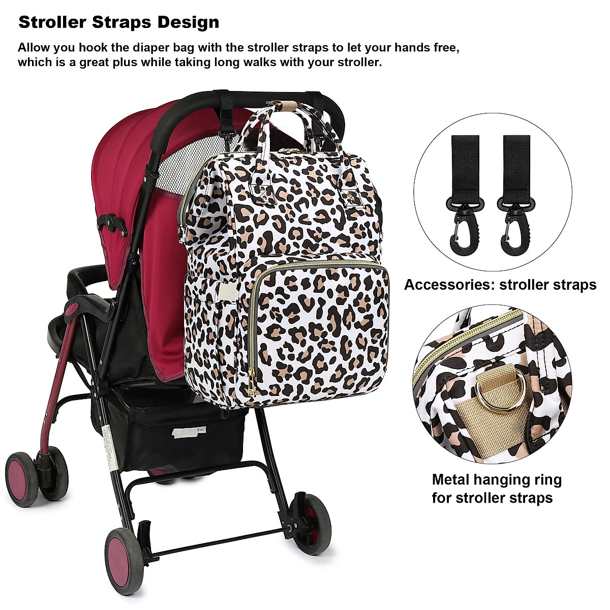 Yusudan Leopard Diaper Bag Backpack for Baby Boys Girls, Waterproof Large Nappy Bags for Mom & Dad