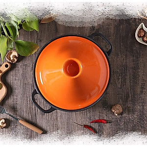 Casserole Dish with Lid Soup Pot Cast Iron Tagine Pot 20Cm, Tajine Cooking Pot with Enameled Cast Iron Base and Cone-Shaped Lid Lead Free Stew Casserole Slow Cooker,Red
