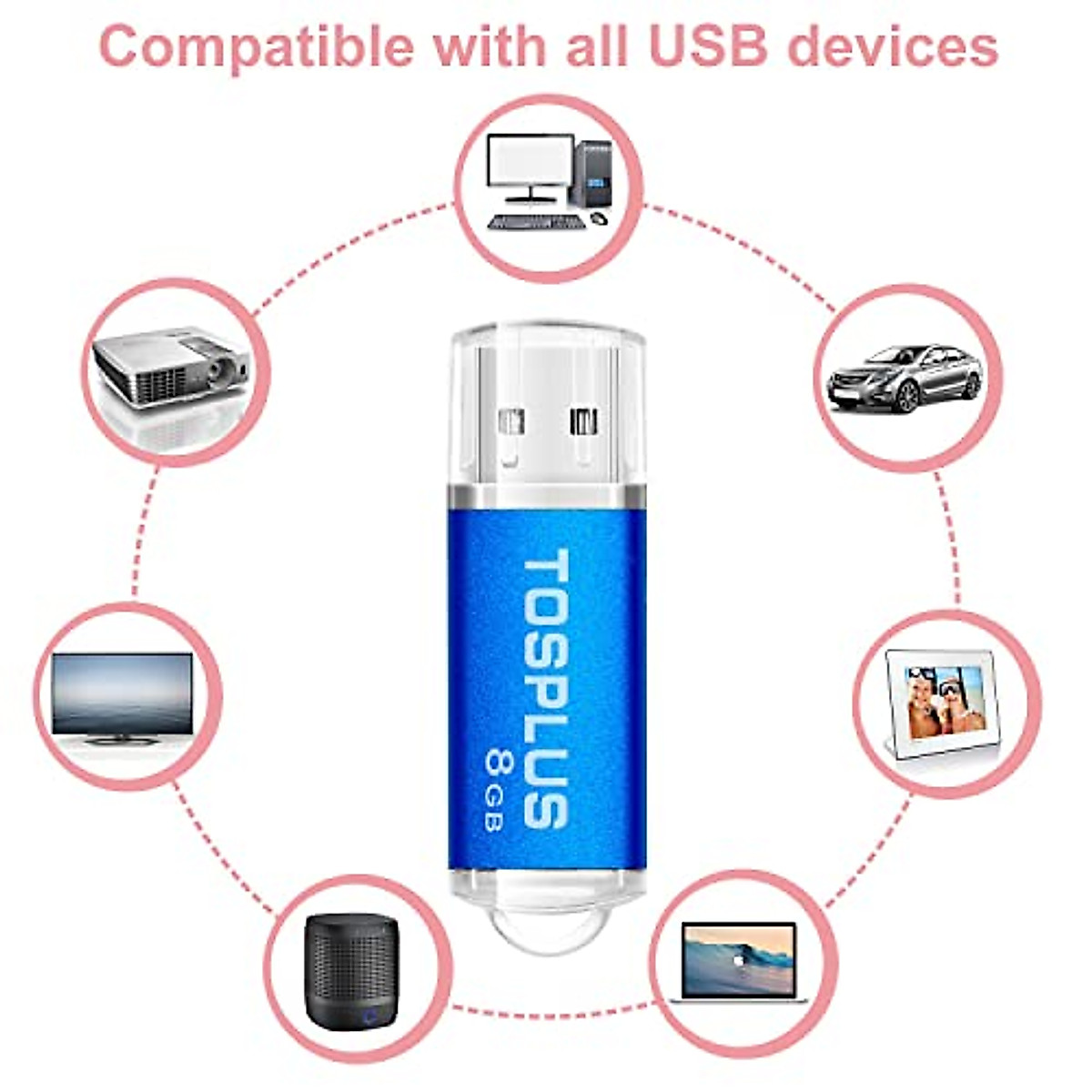 TOSPLUS 2Pack 8GB USB 2.0 Flash Drive 8GB Thumb Drive Memory Stick Jump Drive (Black/Light Blue)