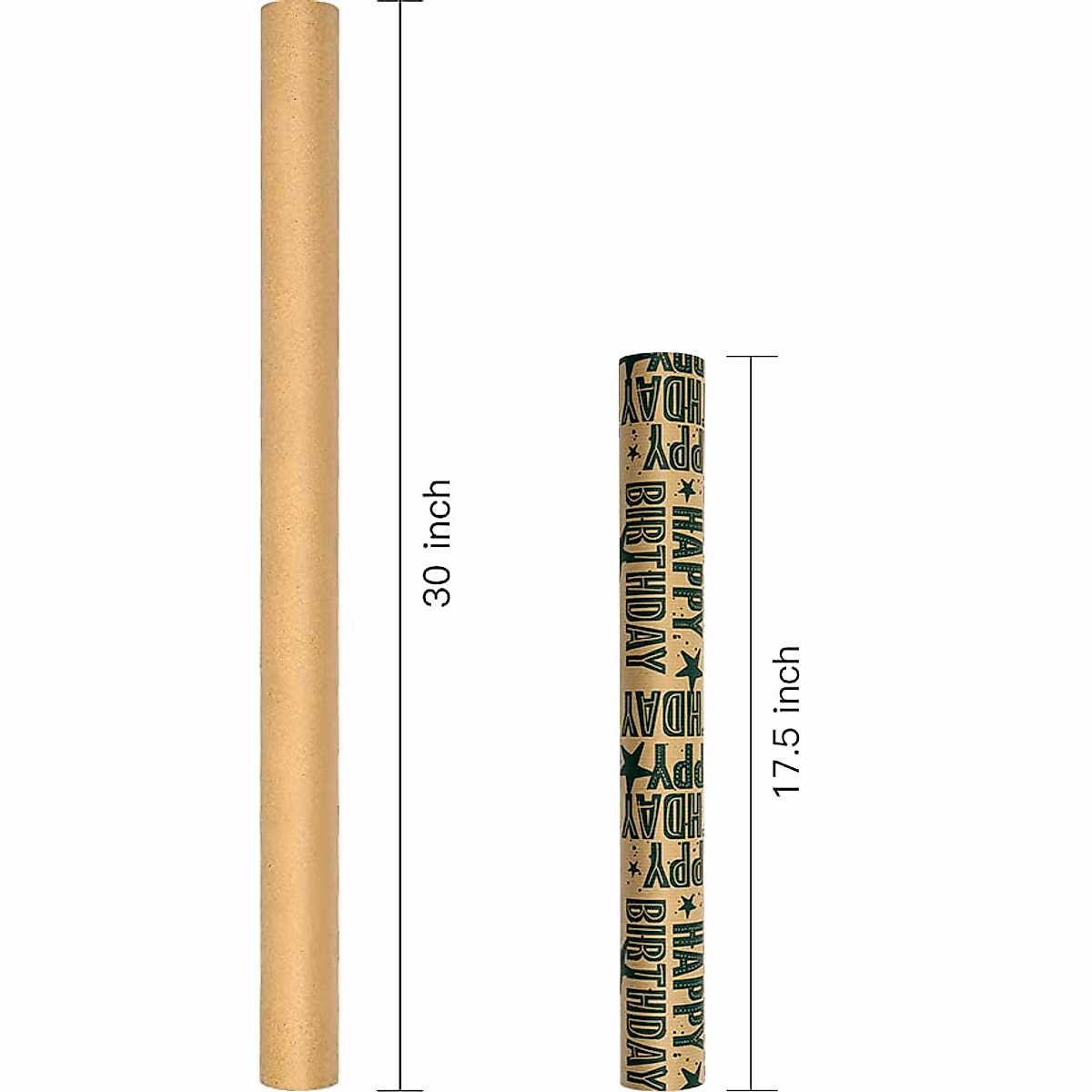 RUSPEPA Kraft Wrapping Paper Roll - Mini Roll - Green Happy Birthday Pattern Great for Birthday, Party, Baby Shower - 17.5 Inches X 32.8 Feet