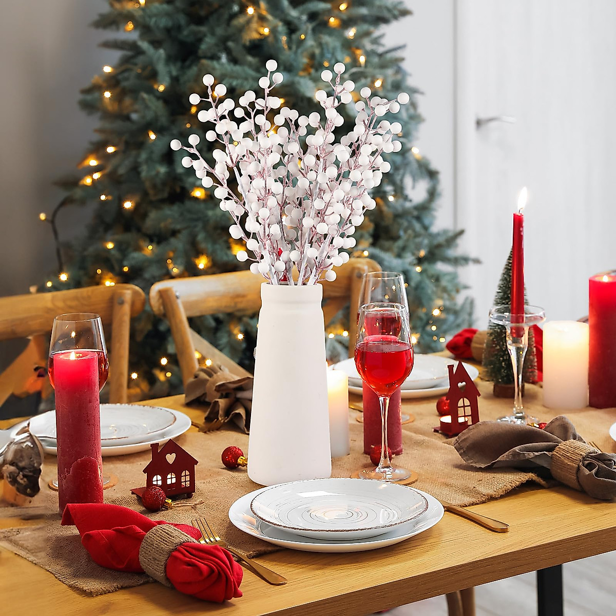 Yuxung 12 Pcs Christmas Berry Stems Berry Picks 20.5 Inch Artificial Christmas Picks Christmas Tree Picks and Sprays Holly Berries Branches for Christmas Decorations Festival Holiday (White)