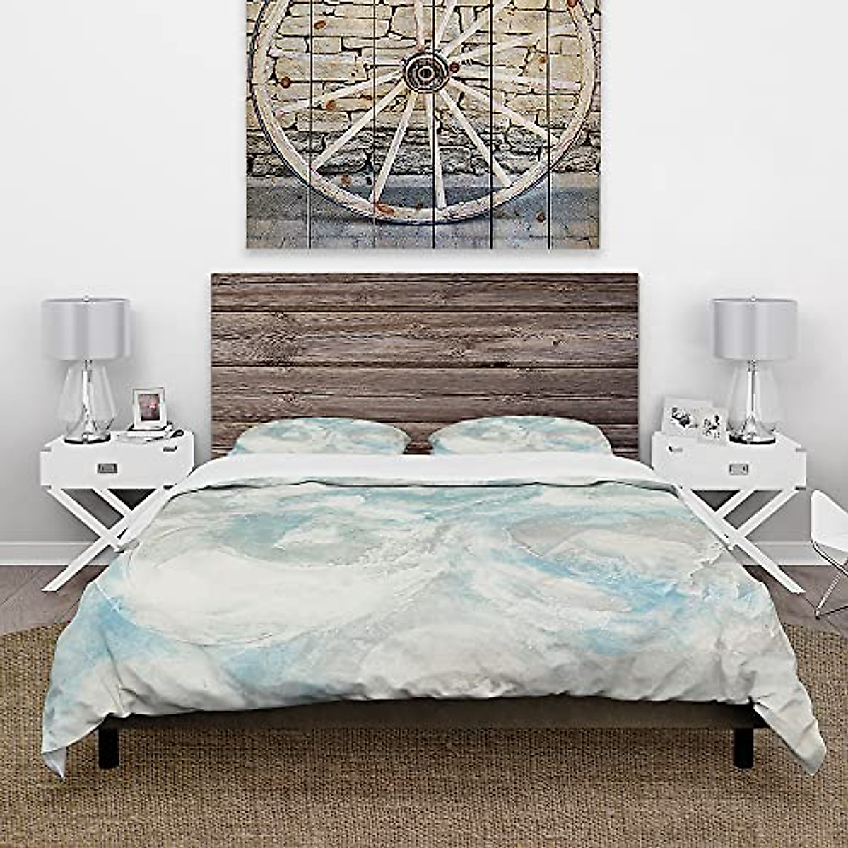 DesignQ Pale Blue Shade III Nautical & Coastal Duvet Cover Set, Blue Duvet Cover Set Queen, Cottage Bedding Set of 3 Pieces, All Season Nautical & Coastal Bedding Sets Queen