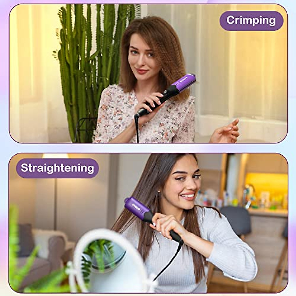 DSHOW 4 in 1 Hair Crimper Hair Waver Hair Straightener Curling Iron with 4 Interchangeable Titanium Ceramic Flat Crimping Irons Plates (Purple)