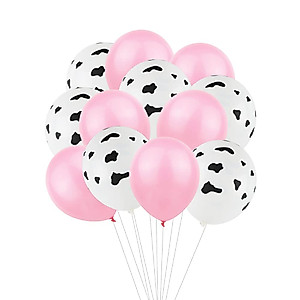 AnnoDeel 50pcs Cow Print Latex Balloons, 12inch White Black Cow Pink Balloons for Cowboy Theme Farm Animal Birthday Home Party Birthday Party Decoration