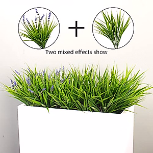 12 Bundles Artificial Plants Outdoor Fake Monkey Grass with Flowers for Pot Garden Verandah Decor for Window Garden Office Patio Hanging Planter Pathway Front Porch (Grass with Flowers)