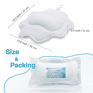 Beautybaby Bathtub Spa Pillow, Non-Slip 4 Strong Suction Cups, Bath Pillows for Tub, Head, Neck, Shoulder Support, Breathable Relax Comfort
