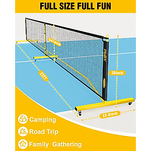 Choiana Pickleball Net with Wheels, Pickle Ball Net Portable Outdoor with 22ft Regulation Size Net, Court Markers, Durable Frame PE Knited Pickleball Practice Net System for Backyard Driveway