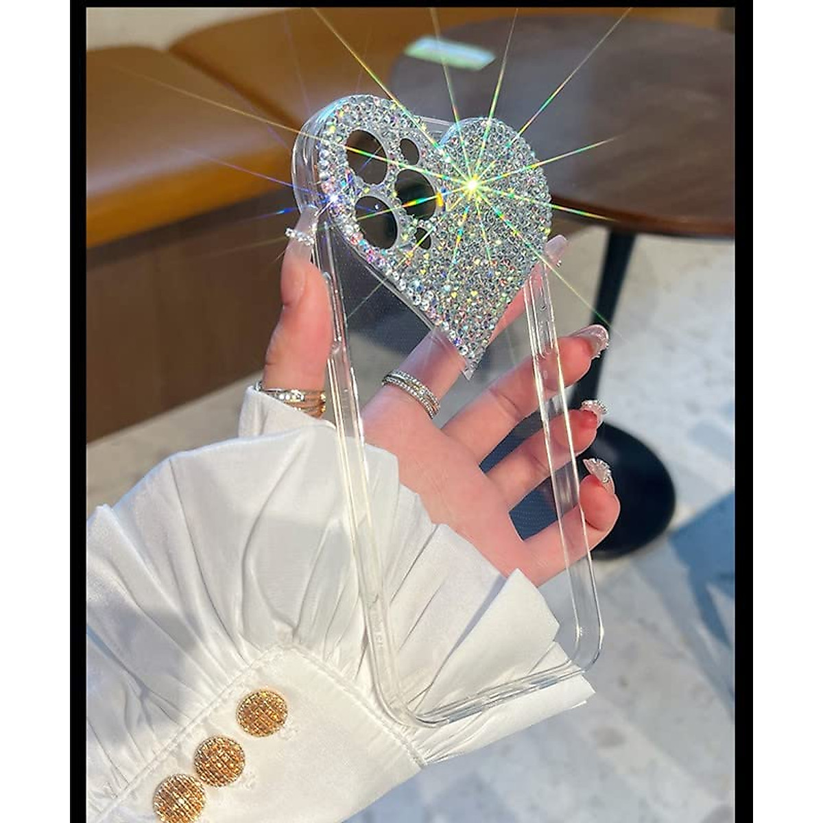 Clear Glitter Case Compatible with iPhone 12 Pro Max, 3D Heart Design Phone Cover with Girly Bling Diamond Rhinestone Sparkle Loving Hearts Slim Fit Soft Shockproof Protective Case for Women Girls