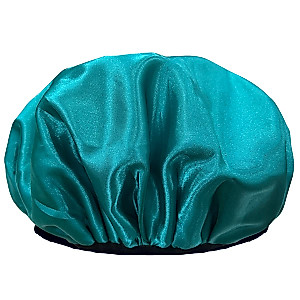 Aquior Shower Cap,Extra Large Triple Layer Bathing Cap with Dry Hair Function for Women Microfiber Terry Cloth Silky Satin 100% Waterproof Reusable Long Hair Bath Caps (Green)