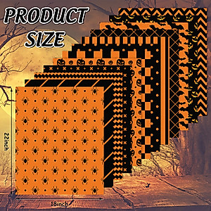 Whaline 12Pcs Halloween Cotton Fabric Bundles 18 x 22 Inch Spider Pumpkin Bat Plaid Stripe Dot Fat Quarters Orange Black Halloween Quilting Patchwork Squares Sewing Fabrics for DIY Craft Party Decor