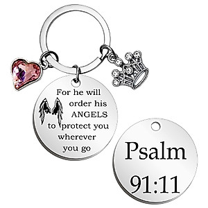 Bible Verse Keychain Christmas Religious Faith Gifts for Women Men - Prayer Christian Keyring for him her Bible Verse - for He Will Order This Angels to Protect You Wherever You Go